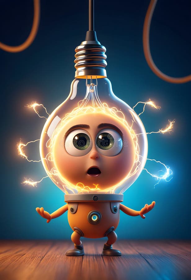 A Cartoon Character with a Light Bulb on His Head Stock Photo - Image ...