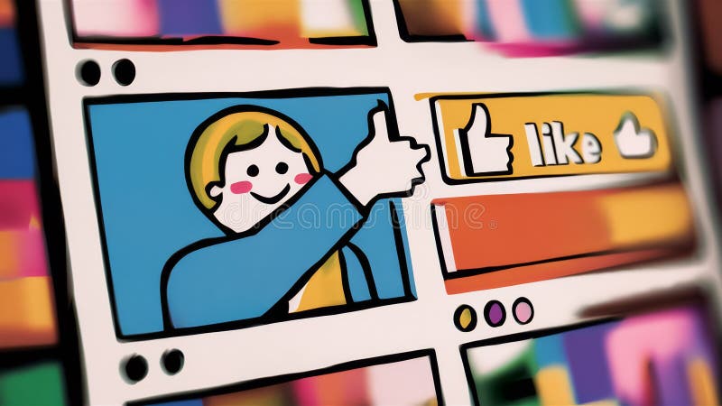 A Cartoon Character with a Like Button on the Screen, AI Stock Photo ...
