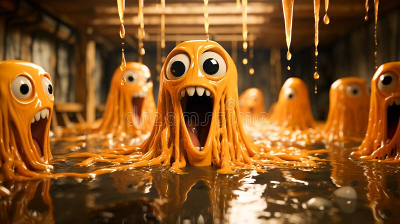 A Cartoon Character with Lots of Liquid Dripping Down Stock ...