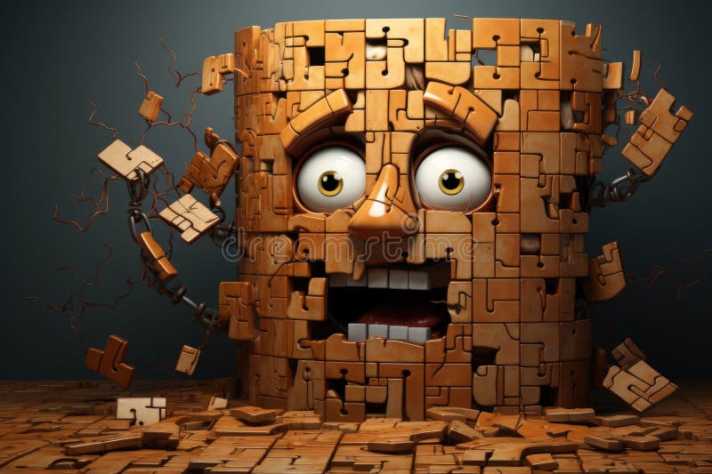 A Cartoon Character is Made Out of Wood Blocks, AI Stock Illustration ...