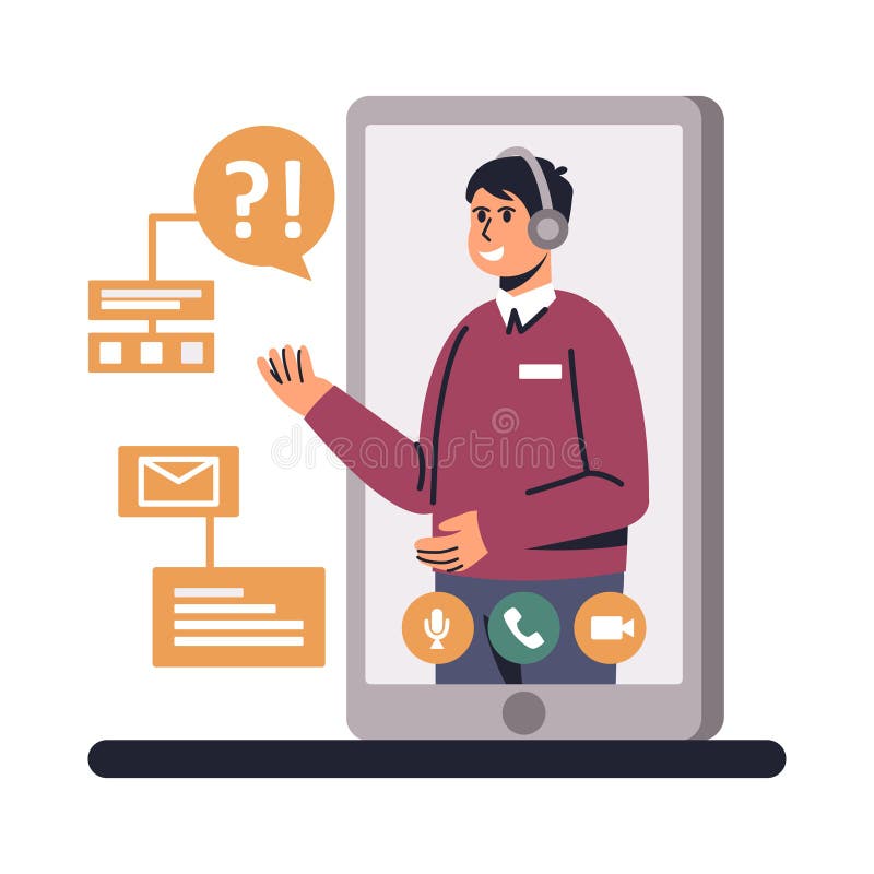 Cartoon Character of Man Working As Call Center Operator Stock Vector ...