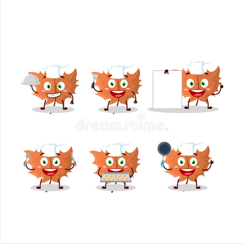 Cartoon Character of Maple Leaf with Various Chef Emoticons Stock ...