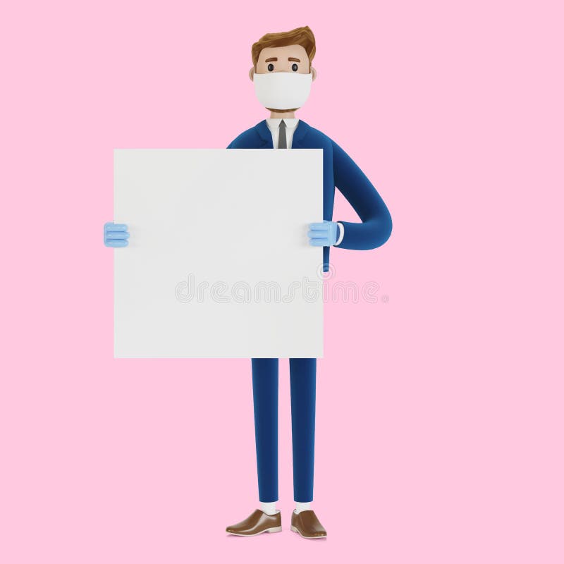 Cartoon Character in Mask with a Poster. Stock Illustration ...