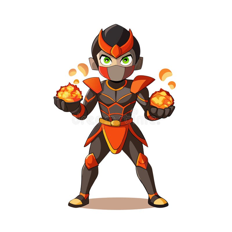 Cartoon Fire Ninja: a Warrior with Fireballs Ready for Combat Stock ...