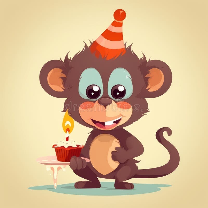 A Cartoon Character of Monkey Wearing Birthday Hat Generative AI Stock ...