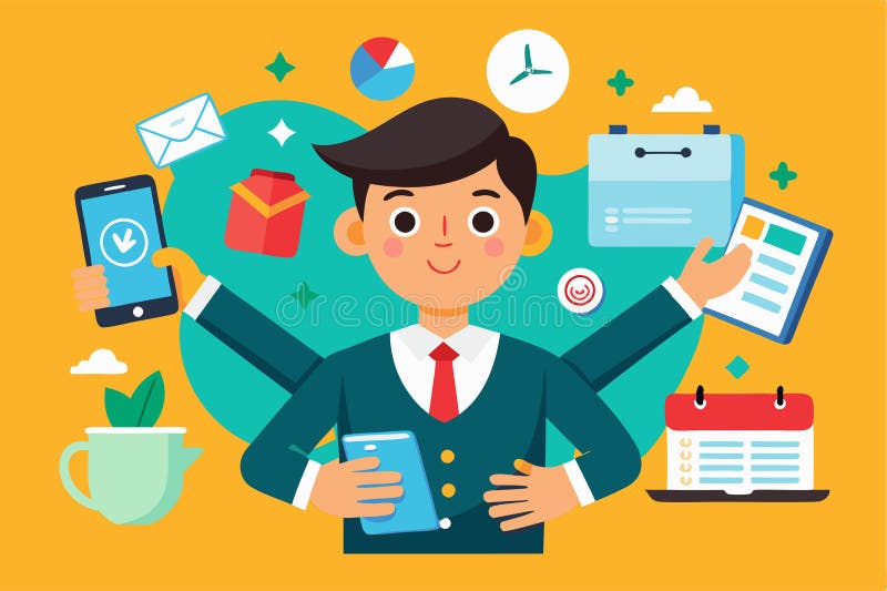 A Cartoon Character Multitasking with Devices and Documents in a ...