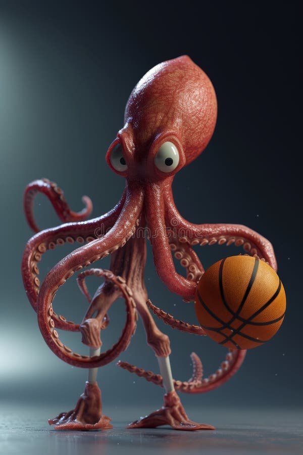 Cartoon Character of an Octopus with a Basketball. 3d Illustration ...