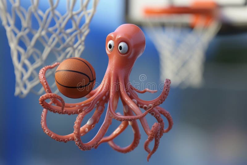 Cartoon Character of an Octopus with a Basketball. 3d Illustration ...