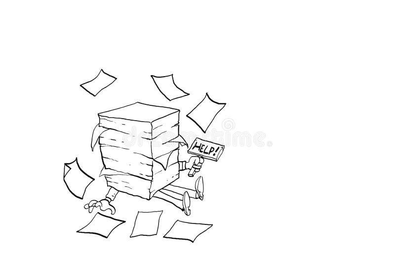 Cartoon Character of Overworked Worker Burried by Pile of Documents ...