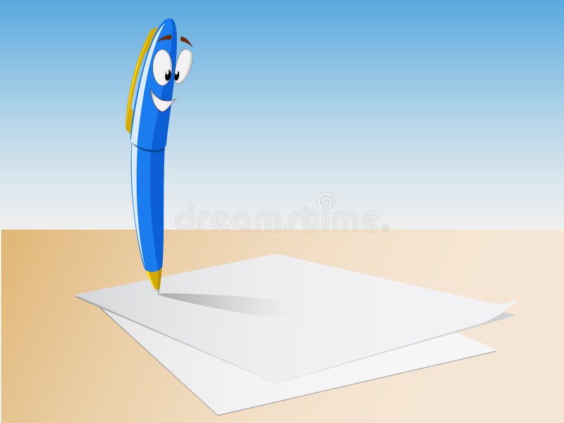 Cartoon Character Pen on the Paper Sheet Stock Vector - Illustration of ...