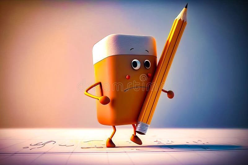 Cartoon Character with Pencil in His Hand and Pencil in His Other Hand ...