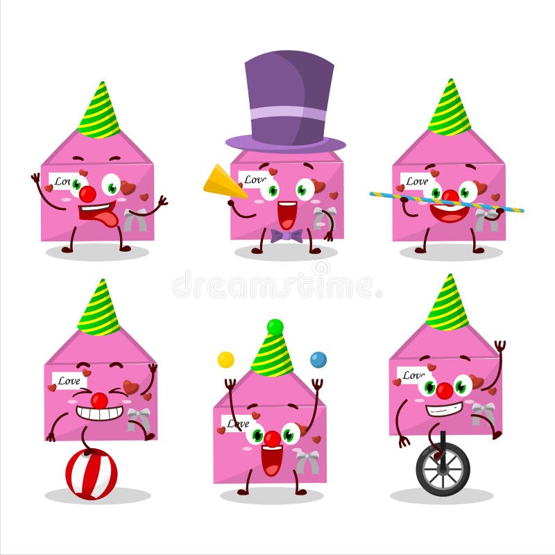 Cartoon Character of Pink Love Envelope with Various Circus Shows Stock ...