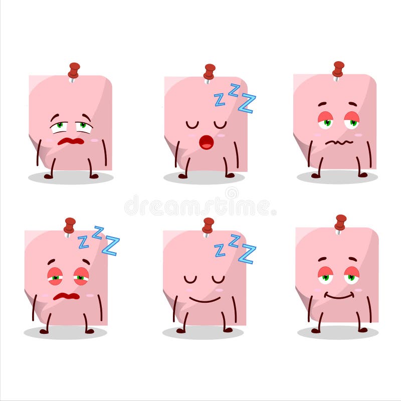 Cartoon Character of Pink Sticky Note with Sleepy Expression Stock ...
