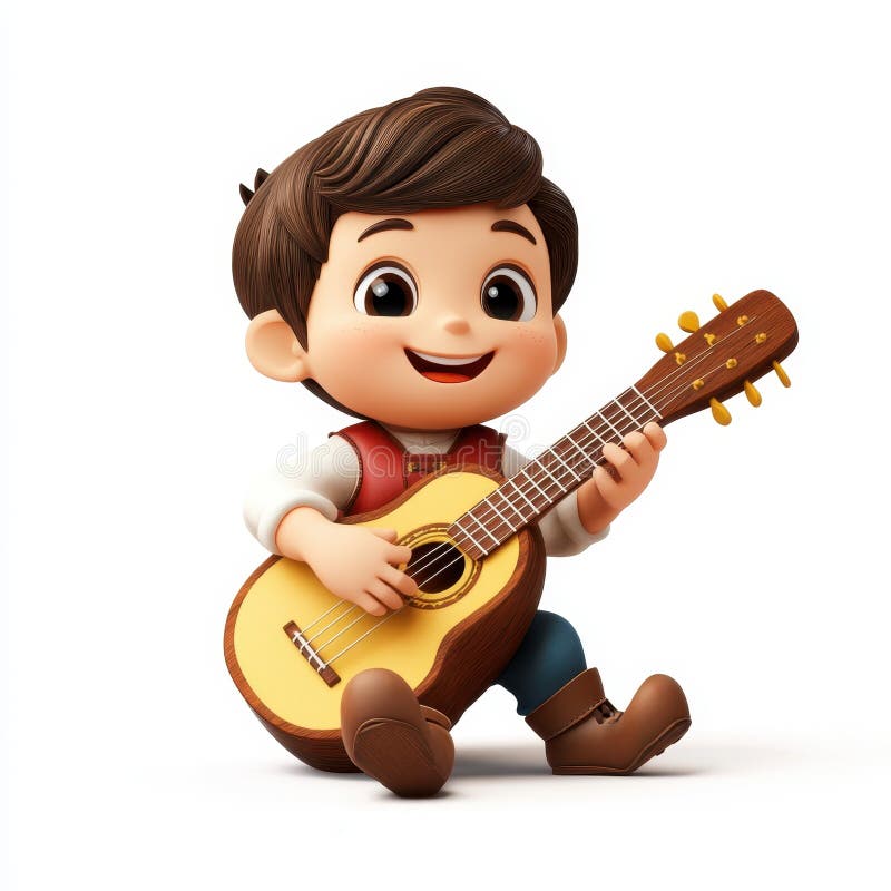 Cartoon Character Playing Guitar Joyfully in a Bright, Animated Setting ...
