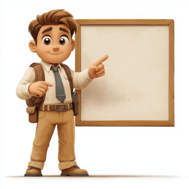 Cartoon Character Pointing To Blank Board, Ready To Share Ideas Stock ...