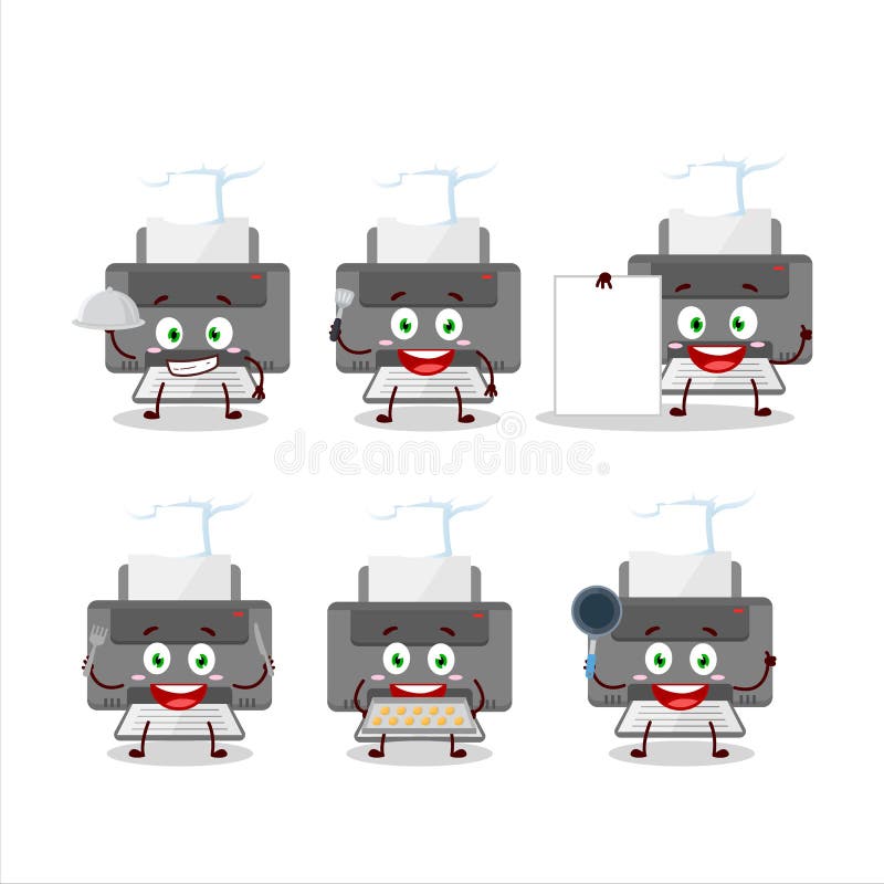 Cartoon Character of Printer with Various Chef Emoticons Stock Vector ...