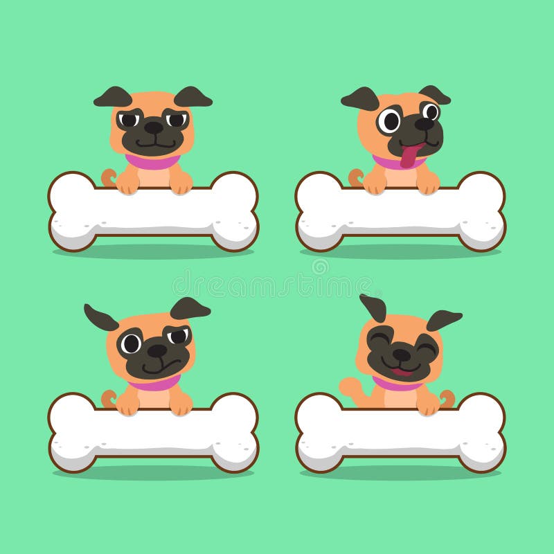 Cartoon Character Pug Dog with Big Bones Stock Vector - Illustration of ...