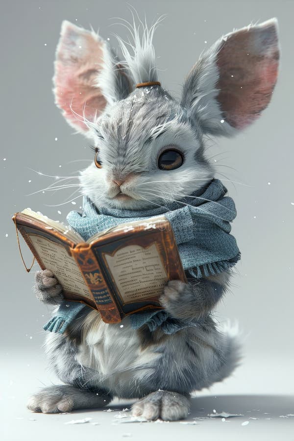 A Cartoon Character of a Rabbit with a Book in His Hands. 3d ...
