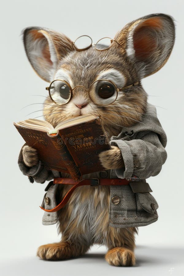 A Cartoon Character of a Rabbit with a Book in His Hands. 3d ...