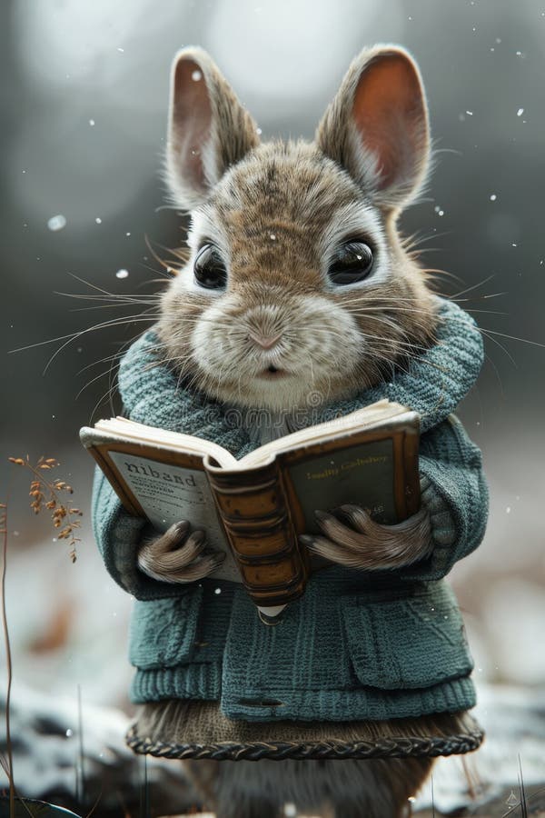 A Cartoon Character of a Rabbit with a Book in His Hands. 3d ...
