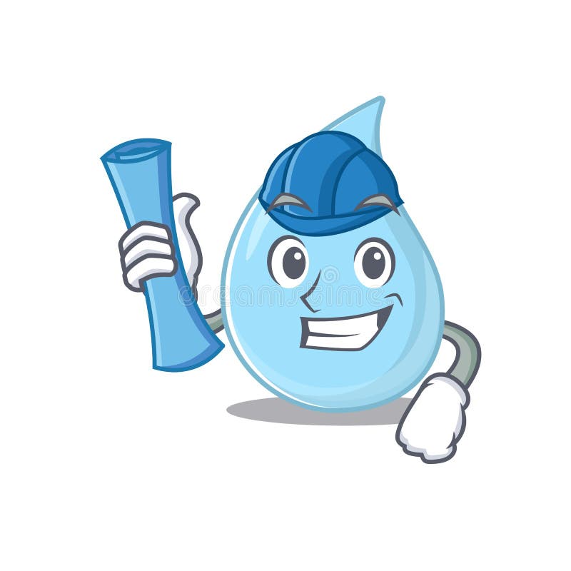 Cartoon Character of Raindrop Brainy Architect with Blue Prints and ...