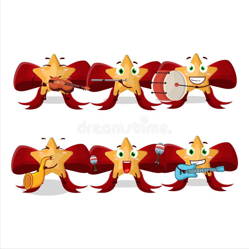 Cartoon Character of Red Bow with Star Playing Some Musical Instruments ...