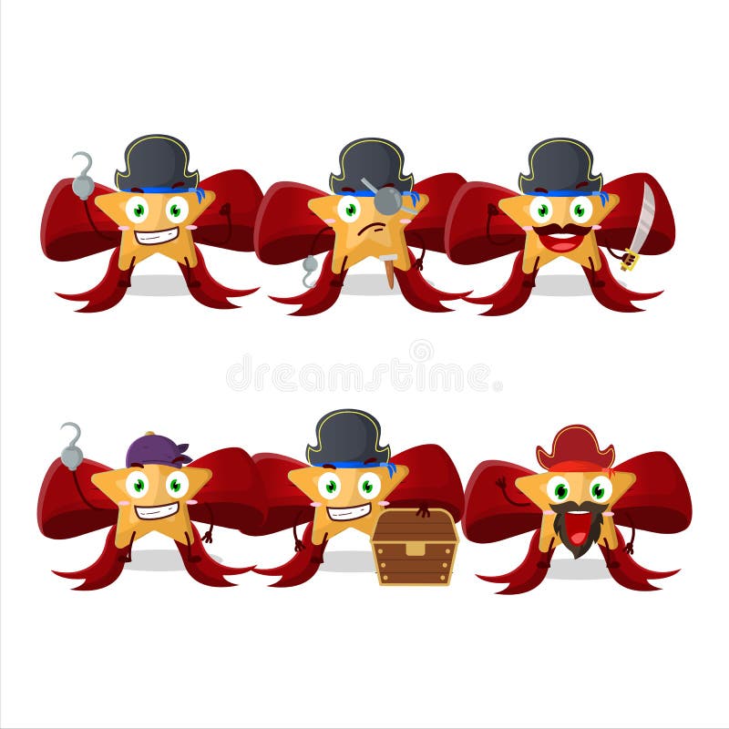 Cartoon Character of Red Bow with Star with Various Pirates Emoticons ...