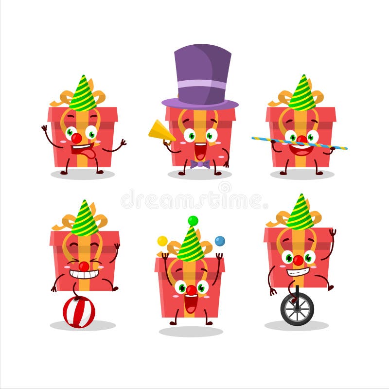 Cartoon Character of Red Christmas Gift with Various Circus Shows Stock ...