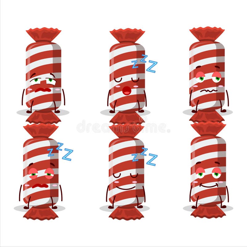 Cartoon Character Of Red Long Candy Package With Sleepy Expression