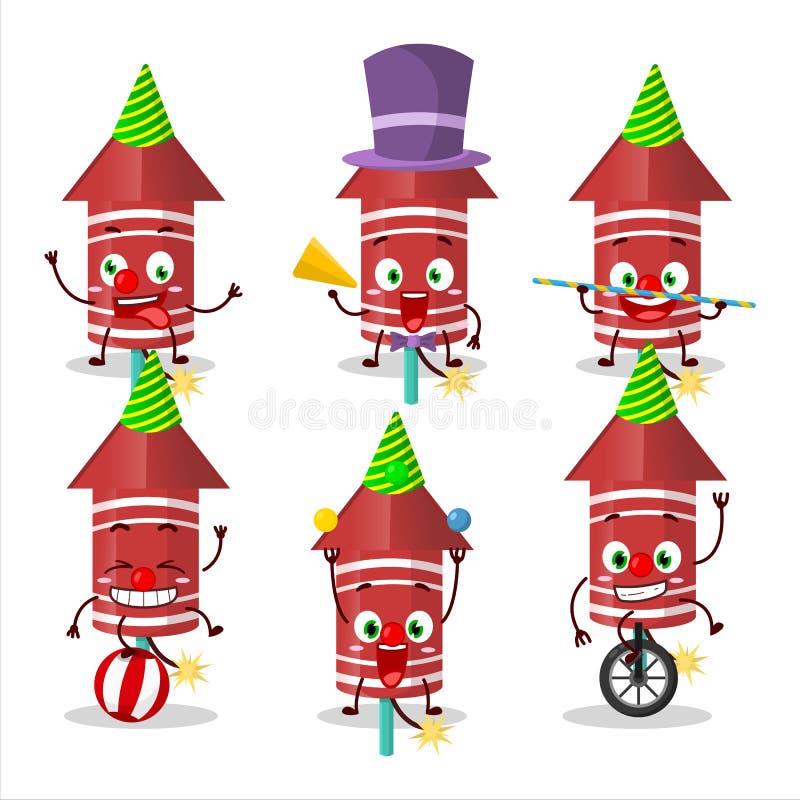 Cartoon Character of Red Rocket Firework with Various Circus Shows ...