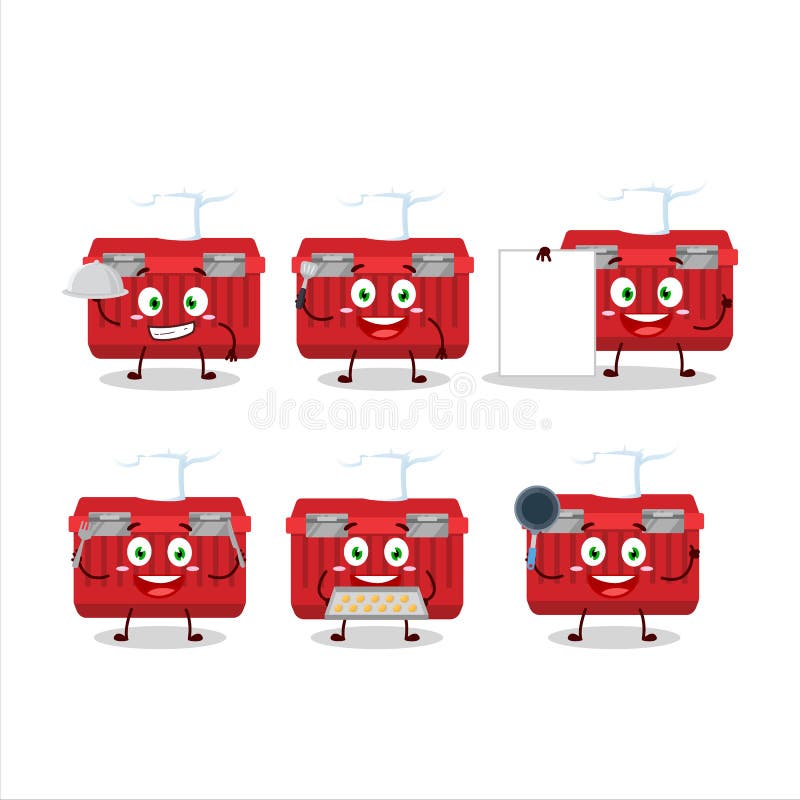 Cartoon Character of Red Toolbox with Various Chef Emoticons Stock ...