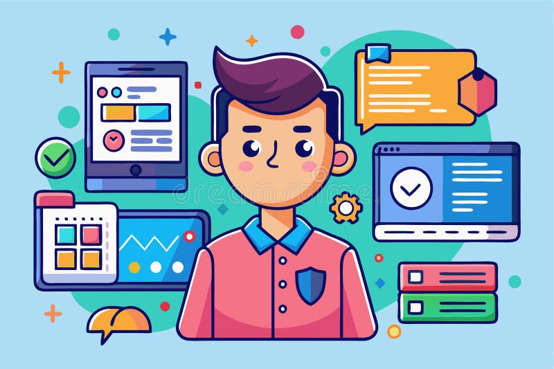 A Cartoon Character Represents a UI UX Designer Engaged with Various ...