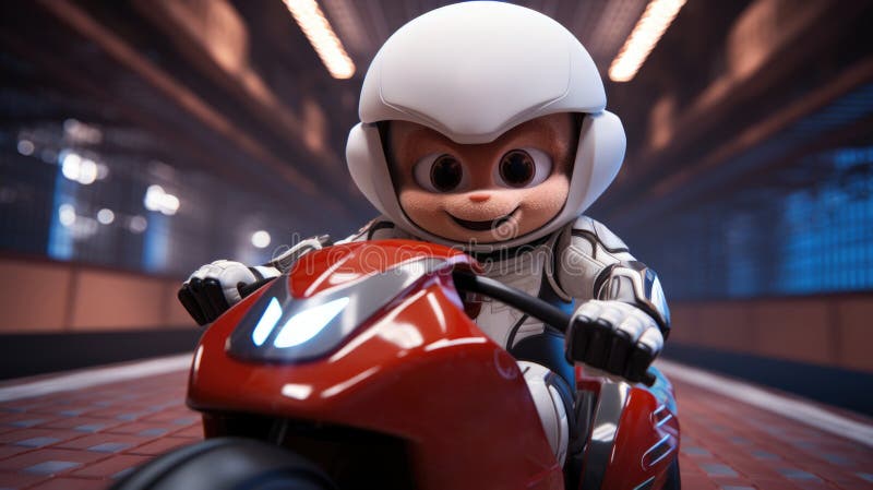 A Cartoon Character Riding a Motorcycle in a Tunnel, AI Stock Image ...