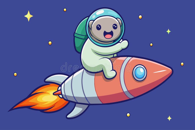 A Cartoon Character is Riding a Rocket in Space Stock Vector ...