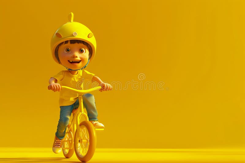 A Cartoon Character Riding a Yellow Bicycle Stock Illustration ...