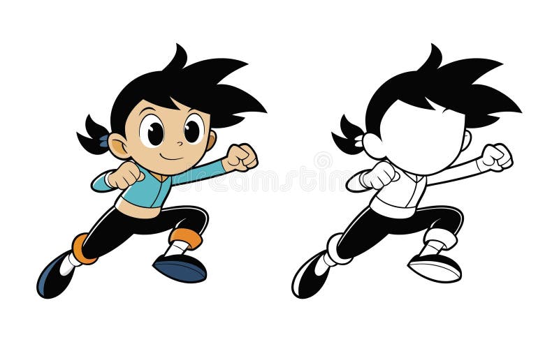 Cartoon Character Running Action Pose with Cute Smile Stock Vector ...