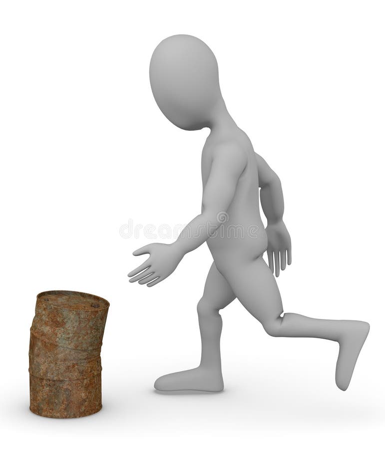 Cartoon Character with Rusty Barrel - Kicking it Stock Illustration ...