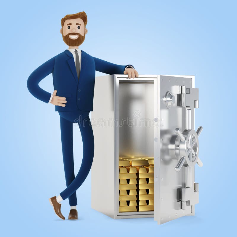Cartoon Character with a Safe. Stock Illustration - Illustration of ...