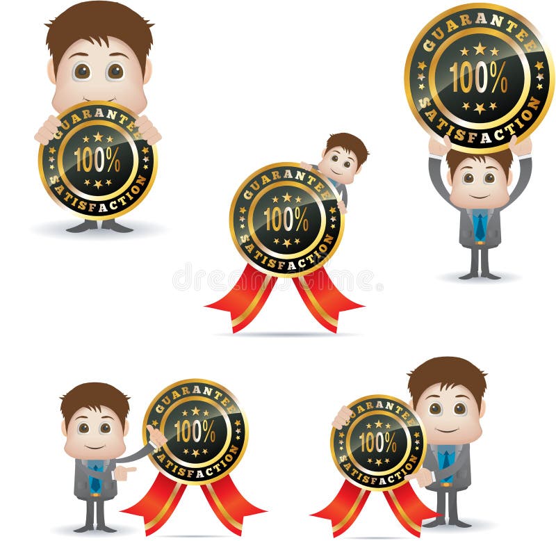 Cartoon Character and Satisfaction Badge Stock Vector - Illustration of ...