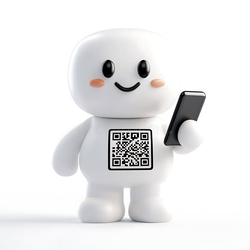 Cartoon Character Scanning QR Code with Smartphone Stock Illustration ...