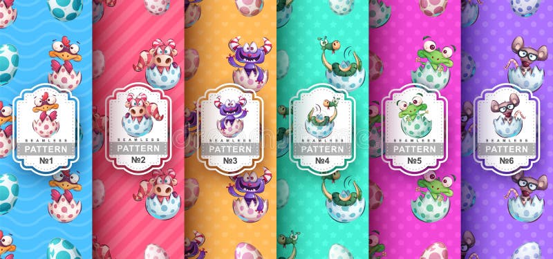 Cartoon Character Seamless Pattern with Childish Illustration Stock ...