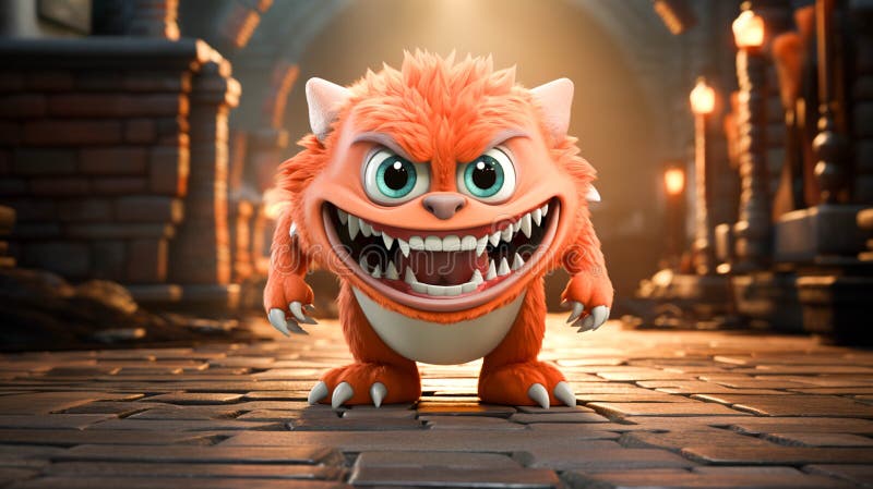 A Cartoon Character with Sharp Teeth and Eye Stock Illustration ...