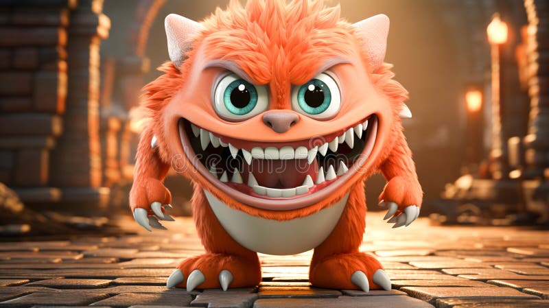 A Cartoon Character with Sharp Teeth and Eye Stock Illustration ...