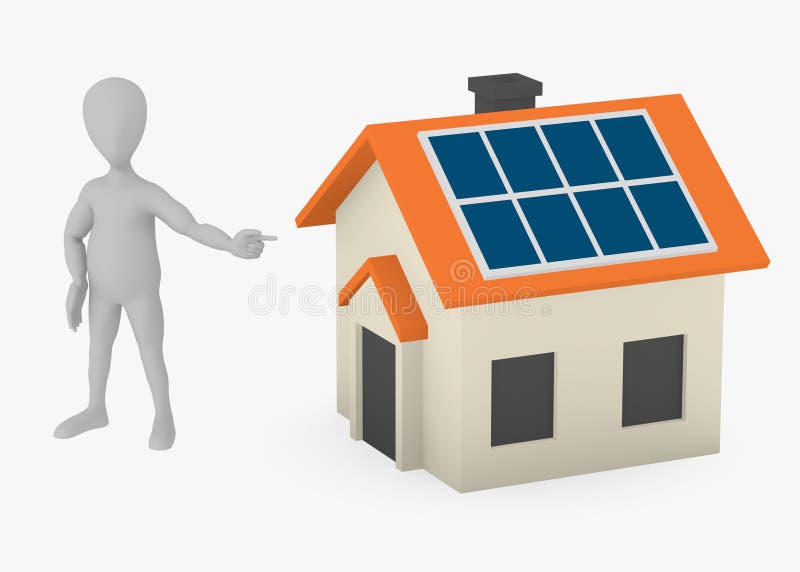 Cartoon Character Showing Solar House Stock Illustration - Illustration ...