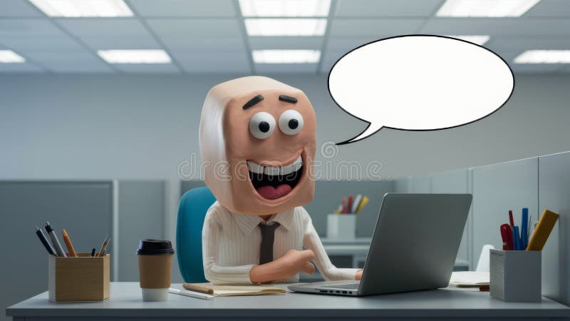 A Cartoon Character Sitting at a Desk with an Empty Speech Bubble, AI ...