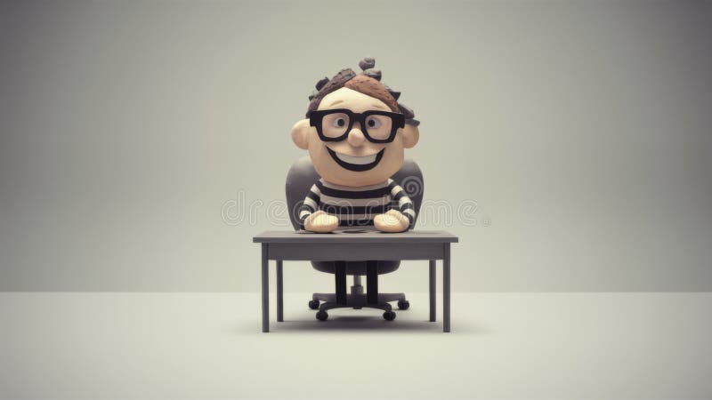 A Cartoon Character Sitting at a Desk with His Hands Behind Him, AI ...