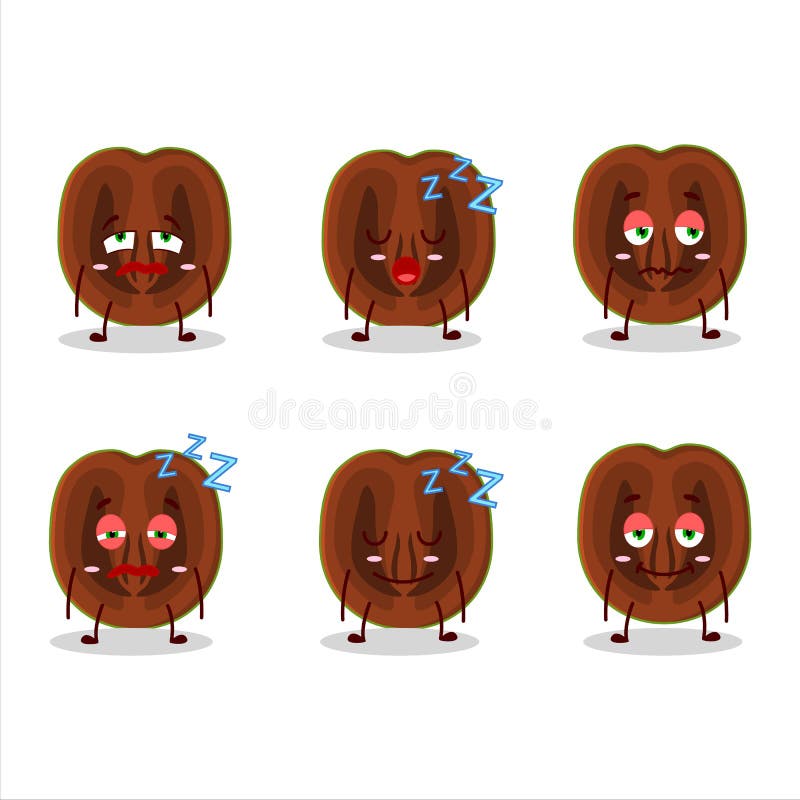 Cartoon Character of Slice of Black Sapote with Sleepy Expression Stock ...