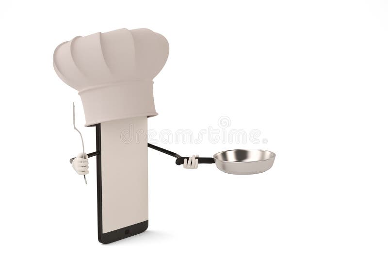 Cartoon Character of Smartphone Cook and Pot.3D Illustration. Stock ...