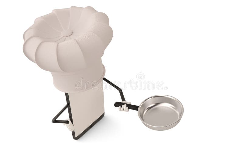 Cartoon Character of Smartphone Cook and Pot.3D Illustration. Stock ...