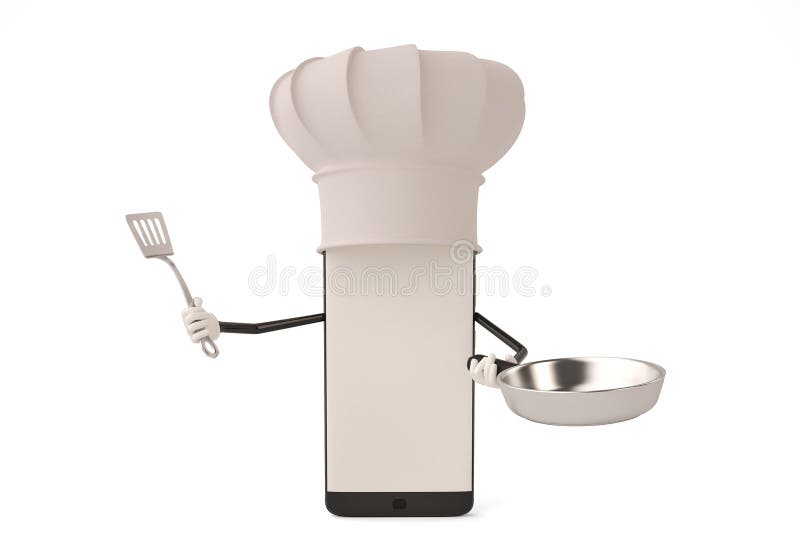 Cartoon Character of Smartphone Cook and Pot.3D Illustration. Stock ...